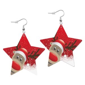 swono cartoon reindeer leather earrings christmas cute deer red hat snow snowflake star faux leather earring lightweight dangle drop earrings for women girls