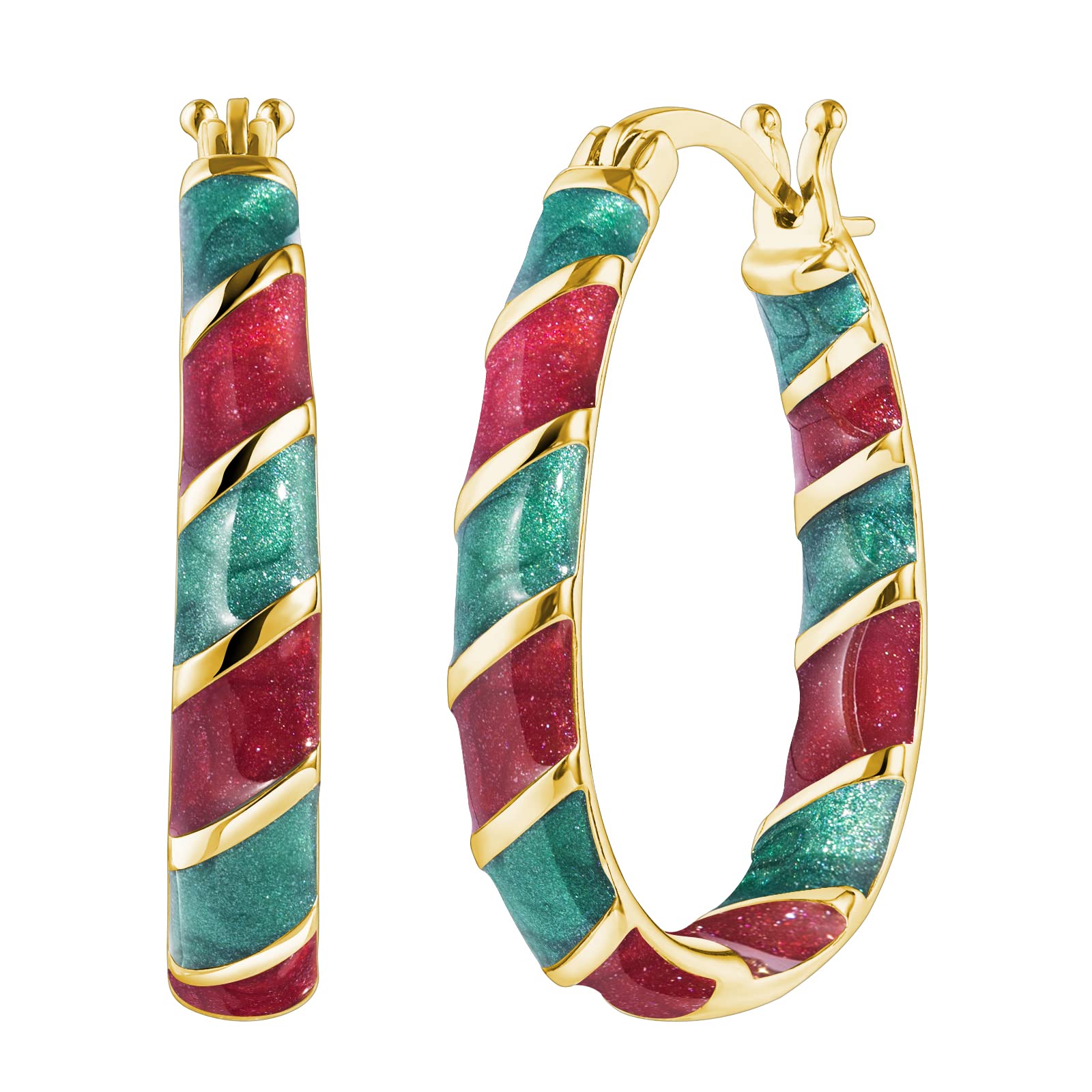 Christmas Hoop Earrings for Women Enamel Holiday Xmas Ornament Loop Earring Charm Jewelry Gift