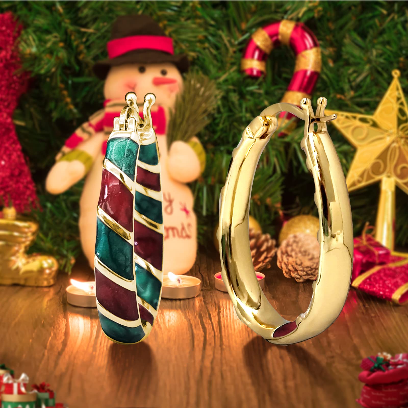 Christmas Hoop Earrings for Women Enamel Holiday Xmas Ornament Loop Earring Charm Jewelry Gift