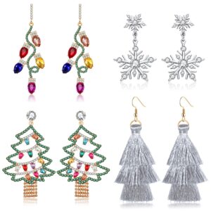 christmas earrings beaded holiday earrings for women christmas tree snowflake tassel dangle earrings new years mardi gras earrings festive party jewelry gifts (christmas b)