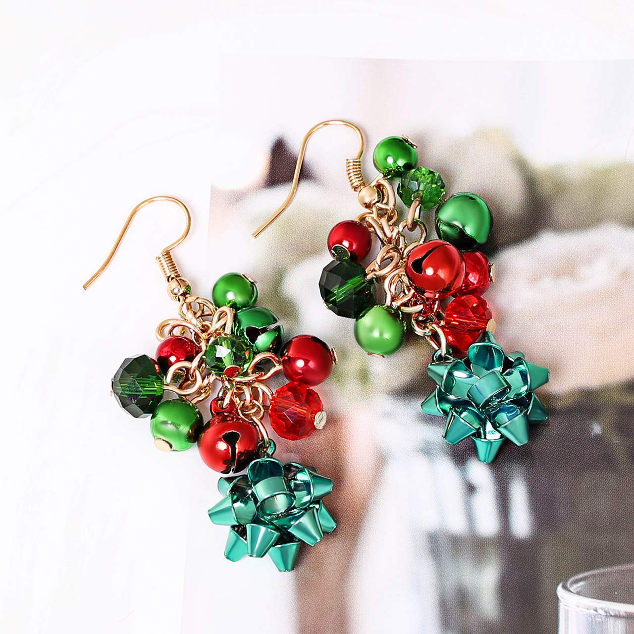 XOCARTIGE Christmas Earring Set Jingle Bell Drop Dangle Earrings Holiday Party Gift for Women (F 1 Pair Bow)