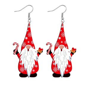 dreuyet lightweight christmas wooden gnome earrings for women cute cartoon christmas big gnome earrings colorful xmas santa claus earrings holiday (santa claus： snowflake)