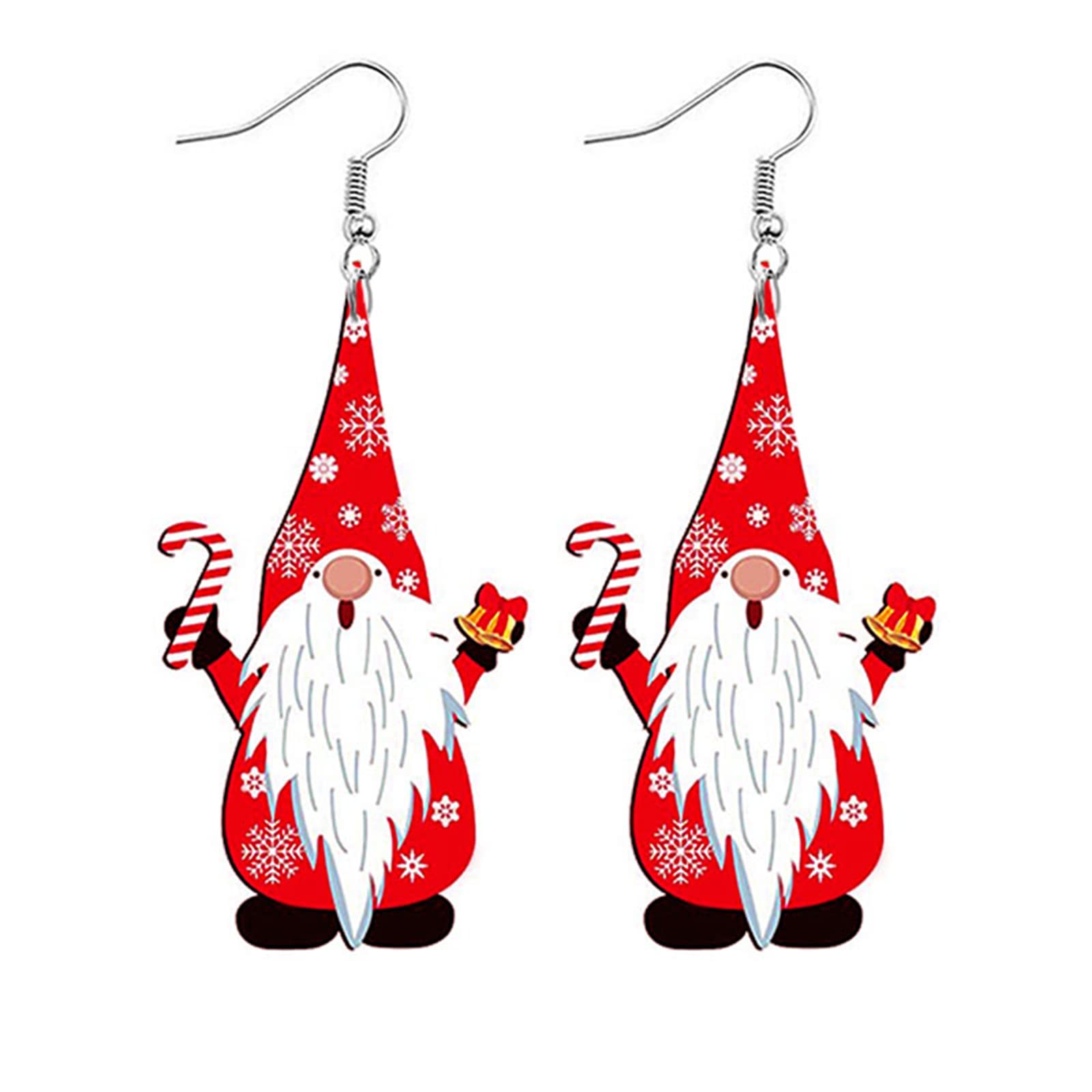 Dreuyet Lightweight Christmas Wooden Gnome Earrings for Women Cute Cartoon Christmas Big Gnome Earrings Colorful Xmas Santa Claus Earrings Holiday (Santa Claus： Snowflake)