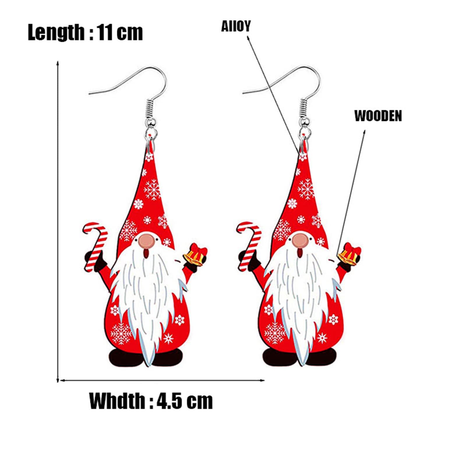 Dreuyet Lightweight Christmas Wooden Gnome Earrings for Women Cute Cartoon Christmas Big Gnome Earrings Colorful Xmas Santa Claus Earrings Holiday (Santa Claus： Snowflake)