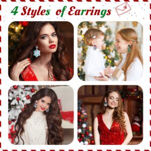 Jeyiour 4 Pair Christmas Beaded Earrings for Women Holiday Drop Dangle Earring Christmas Jewelry for Women Costume Decoration(Vivid Style)