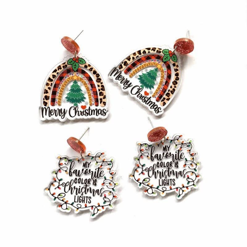 Cute Acrylic Christmas Dangle Drop Earrings Leopard Print Rainbow Christmas Tree Holiday Decor Jewelry Xmas Party Favors Birthday Gift