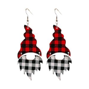 christmas earrings for women winter dangling earring plaid wood christmas jewelry for girls-black plaid