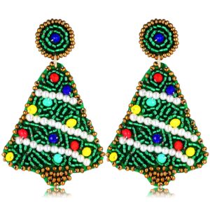 cealxheny beaded christmas earrings for women handmade bead xmas tree santa clause wreath candy cane drop dangle earrings festive holiday earrings christmas gifts (christmas tree)