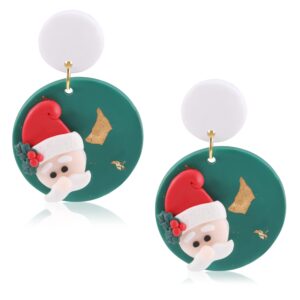 christmas polymer clay earrings for women, handmade cute funny drop dangling fall stud boho bohemian santa holiday earrings vintage oval and round shape teacher earring pendant jewelry