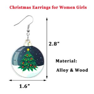 haolry 2023 Christmas Earrings for Women Girls Santa Claus Snowman Christmas Tree Snowflake Dangle Earrings Wooden Funny Xmas Earrings Jewelry Accessories Gifts-Christmas Tree