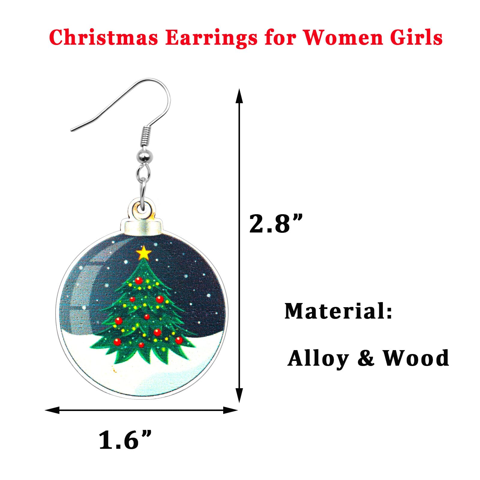 haolry 2023 Christmas Earrings for Women Girls Santa Claus Snowman Christmas Tree Snowflake Dangle Earrings Wooden Funny Xmas Earrings Jewelry Accessories Gifts-Christmas Tree