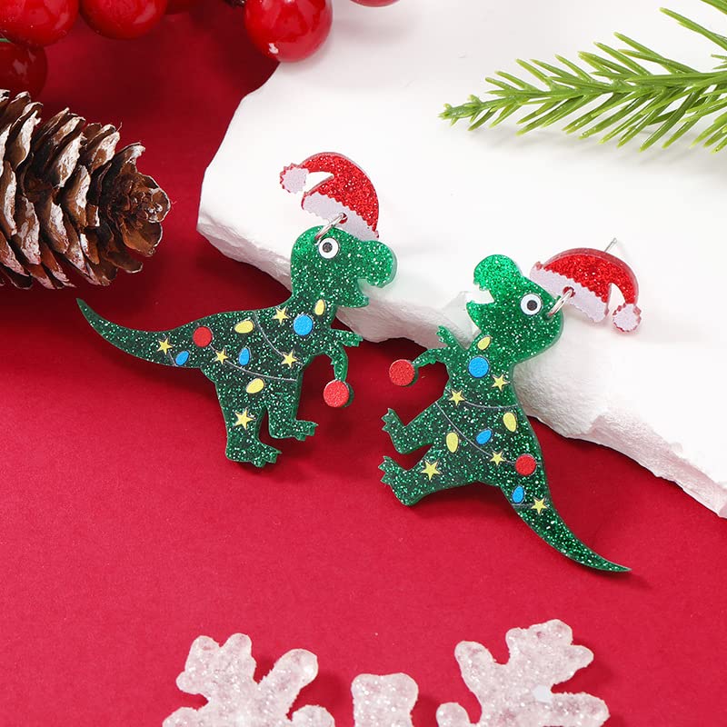 Christmas Earrings for Women Gingerbread Dinosaur Rainbow Earrings Holiday Acrylic Earrings Christmas Jewelry Gift (Dinosaur)