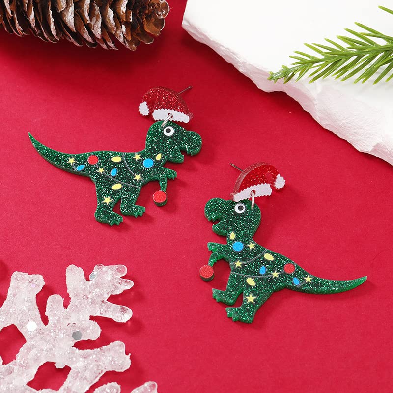 Christmas Earrings for Women Gingerbread Dinosaur Rainbow Earrings Holiday Acrylic Earrings Christmas Jewelry Gift (Dinosaur)