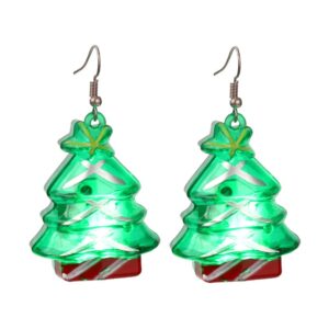 cute christmas led lights dangling hook earrings for women teen girls santa claus christmas tree snowflake snowman light up dangle charm drop glowing in the dark huggie hook hoop earring stud fashion xmas jewelry gifts hypoallergenic (christmas tree)