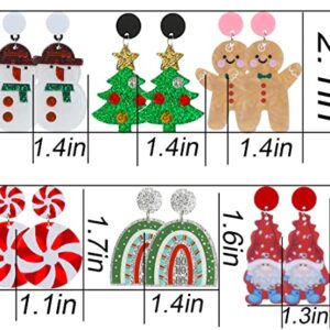 Cooluckday Christmas Earrings for Women Dangling Acrylic Christmas Tree Gnome Gingerbread Man Candy Snowman Earrings Christmas Stud Earrings for Women Christmas Gifts(4/6Pcs)