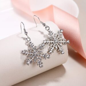 EVER FAITH Silver-Tone Austrian Crystal Winter Party Snowflake Pierced Hook Dangle Earrings Clear