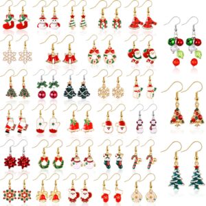 32 pairs christmas earrings for women girls, thanksgiving xmas holiday jewelry dangle earrings set, christmas tree bow snowman candy drop earrings xmas earrings gift for girls (classic style)