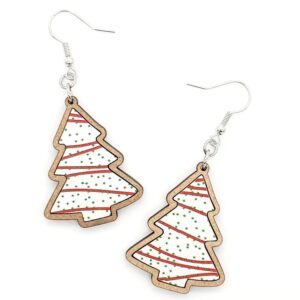 cute christmas tree cake earrings for women.