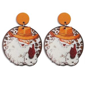 zian christmas earrings cowboy hat santa earrings round wooden earrings christmas jewelry holiday earrings