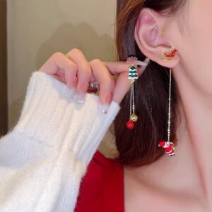 Christmas Earrings for Women Snowflake Santa Claus Tassel Earrings Christmas Tree Earrings Red Crystal Christmas Sock Hat Drop Earrings Xmas Santa Dangle Earrings for Women Merry Christmas Jewelry Gifts (B)