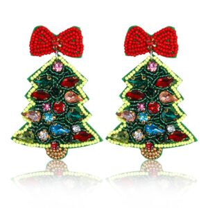 hying christmas earrings set for women, christmas trees beaded dangle earrings xmas pendant earring winter holiday fashion jewelry gift earrings for christmas jewelry gift party favors