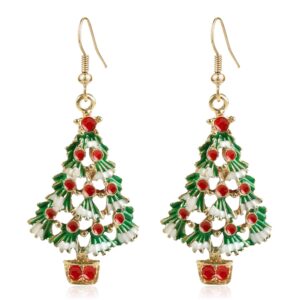 qupengxu sparkling christmas tree earrings distinctive screw christmas tree potted drop dangle earrings for women (flowerpot)