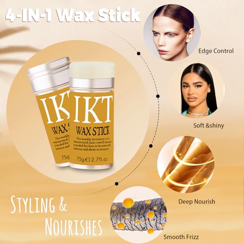 VOLLUCK Hair Wax Stick for Wigs, Edge Control Slick Stick Hair Pomade 2.7Oz Stick Non-greasy Styling Wax, Temporary Hair Styling Product for Edge Frizz Hair Pocket Size