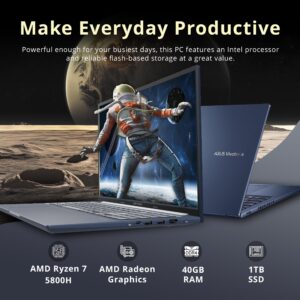 ASUS Vivobook 16X 16 FHD Business Laptop, AMD Ryzen 7 5800H, 40GB RAM, 1TB PCIe SSD, AMD Radeon Graphics, HD Camera, WiFi 6, Bluetooth, Blue, Win 11, 32GB Hotface USB Card