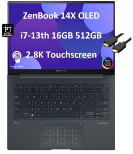 asus zenbook pro 14 14x oled q420 business laptop (14.5" qhd+ touchscreen, intel 13th gen 14-core i7-13700h, 16gb ram, 512gb ssd), backlit, fhd webcam, numberpad, ist hdmi, win 11 home, inkwell gray