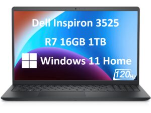 dell inspiron 15 15.6" business laptop (fhd 120hz, amd ryzen 7 5700u, 16gb ram, 1tb ssd, 8-core (beats i7-1165g7)) numeric keypad, webcam, wi-fi, 2024 inspiron 3000 3525, win 11 home, carbon black