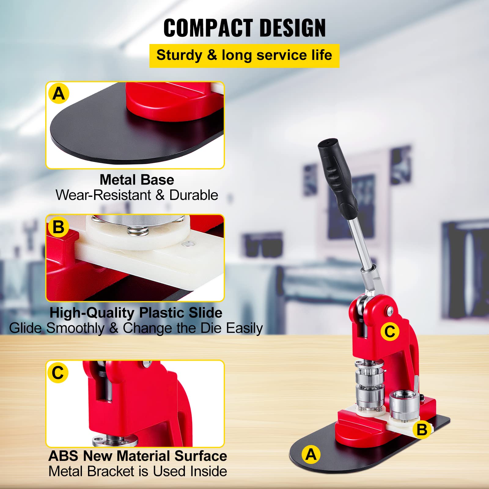 Mophorn Button Maker Machine 1 Inch Button Badge Maker 25mm Punch Press Machine with 500 Pcs Circle Button Parts and Circle Cutter