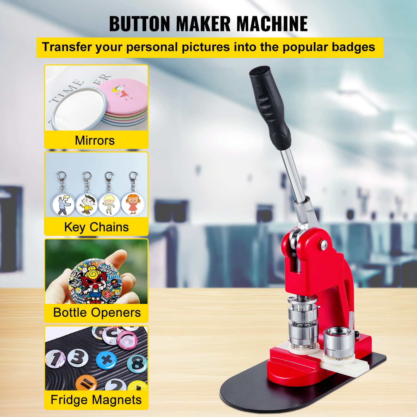 Mophorn Button Maker Machine 1 Inch Button Badge Maker 25mm Punch Press Machine with 500 Pcs Circle Button Parts and Circle Cutter