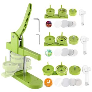 beamnova button maker machine multiple sizes 1.73+2.28+2.95 inch, 44mm 58mm 75mm sliding dies, 300 sets of button supplies, circle cutter hand press machine round pin badge maker kit