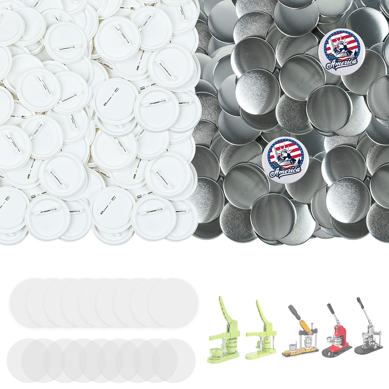 Onemorello 800 PCS Button Maker Supplies, 2.28 inch / 58mm Button Parts Button Supplies, Approx. 2.25 in Blank Button Badge Parts with Paper for Button Maker Machine Pin Maker Machine Button Press