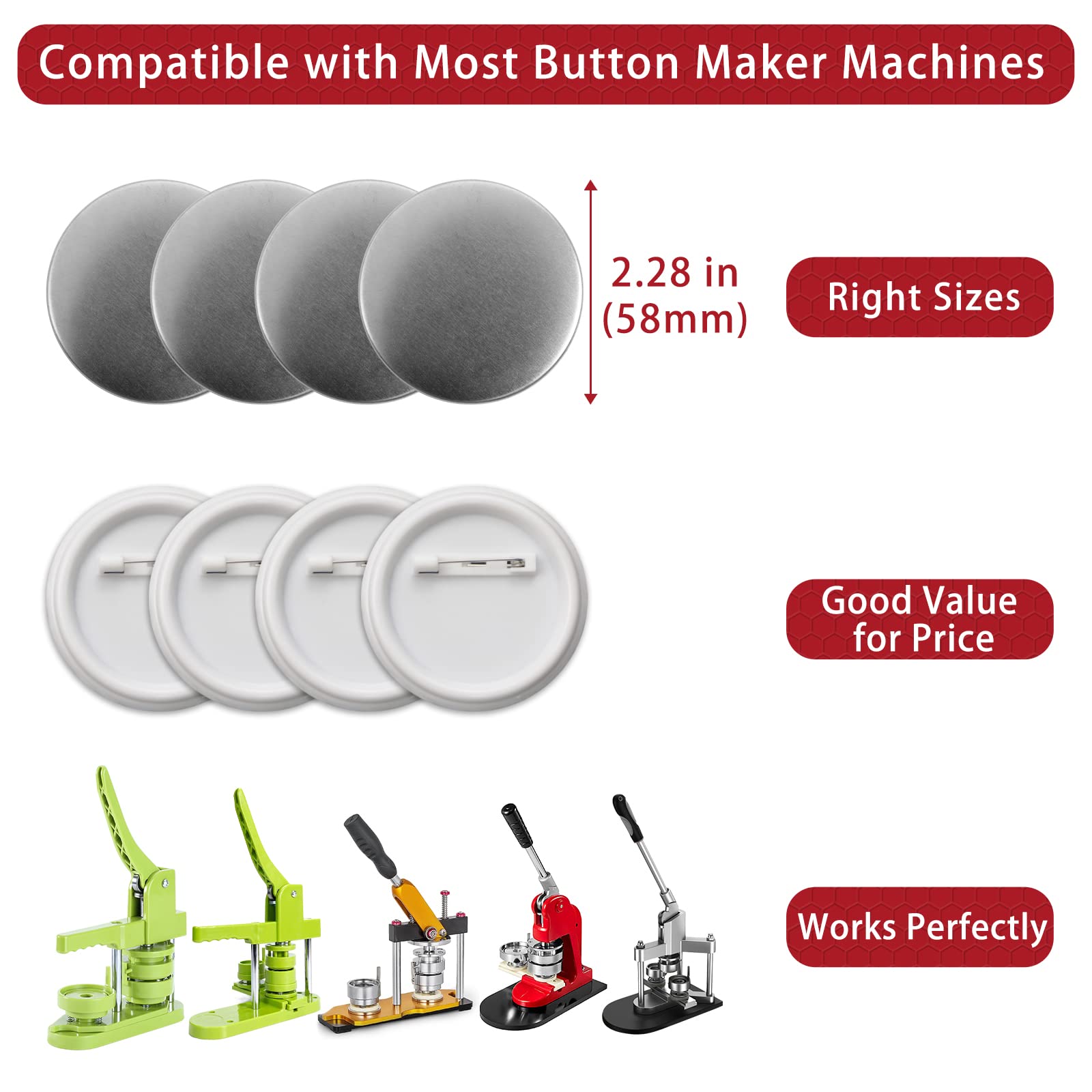 Onemorello 800 PCS Button Maker Supplies, 2.28 inch / 58mm Button Parts Button Supplies, Approx. 2.25 in Blank Button Badge Parts with Paper for Button Maker Machine Pin Maker Machine Button Press