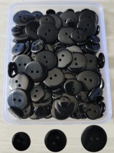 black button for sewing-200 pcs craft assorted shirt jean coat buttons-2 hole large snap handmade ornament buckle with 3 size for clothing pant hat diy decoration-round resin manual sewing clasp kit