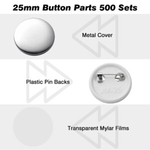 500 Sets Round Button Parts Supplies for Button Badge Machine Using 1" Badges DIY Arts Crafts Supplies