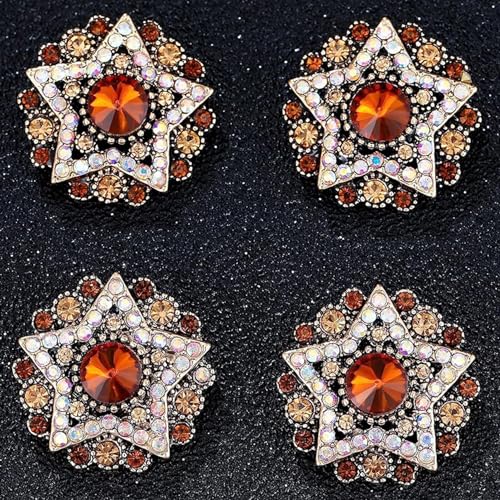 Rytenz 4 Pcs Sliver Rhinestone Buttons Crystal Embellishments for Clothing Jewelry Making DIY Decoration for Wedding Bridal (Brown)