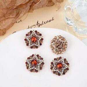 Rytenz 4 Pcs Sliver Rhinestone Buttons Crystal Embellishments for Clothing Jewelry Making DIY Decoration for Wedding Bridal (Brown)