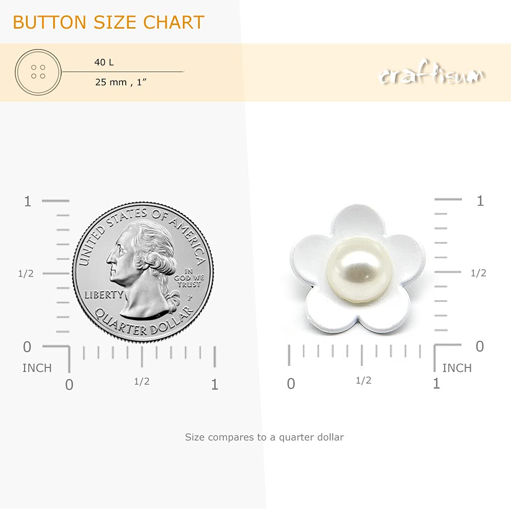 Craftisum Cute White Flower Shank Sewing Buttons 20 Pcs - 25mm, 1"