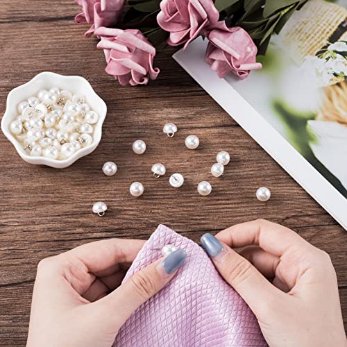 OIIKI 150PCS Half Pearl Buttons, 10mm Faux Half Pearl with Loop, Plastic Half Pearl Buttons, Decorative Sewing Buttons for DIY Sewing, Wedding Dress, Headband, Clothing, Bags