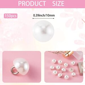 OIIKI 150PCS Half Pearl Buttons, 10mm Faux Half Pearl with Loop, Plastic Half Pearl Buttons, Decorative Sewing Buttons for DIY Sewing, Wedding Dress, Headband, Clothing, Bags