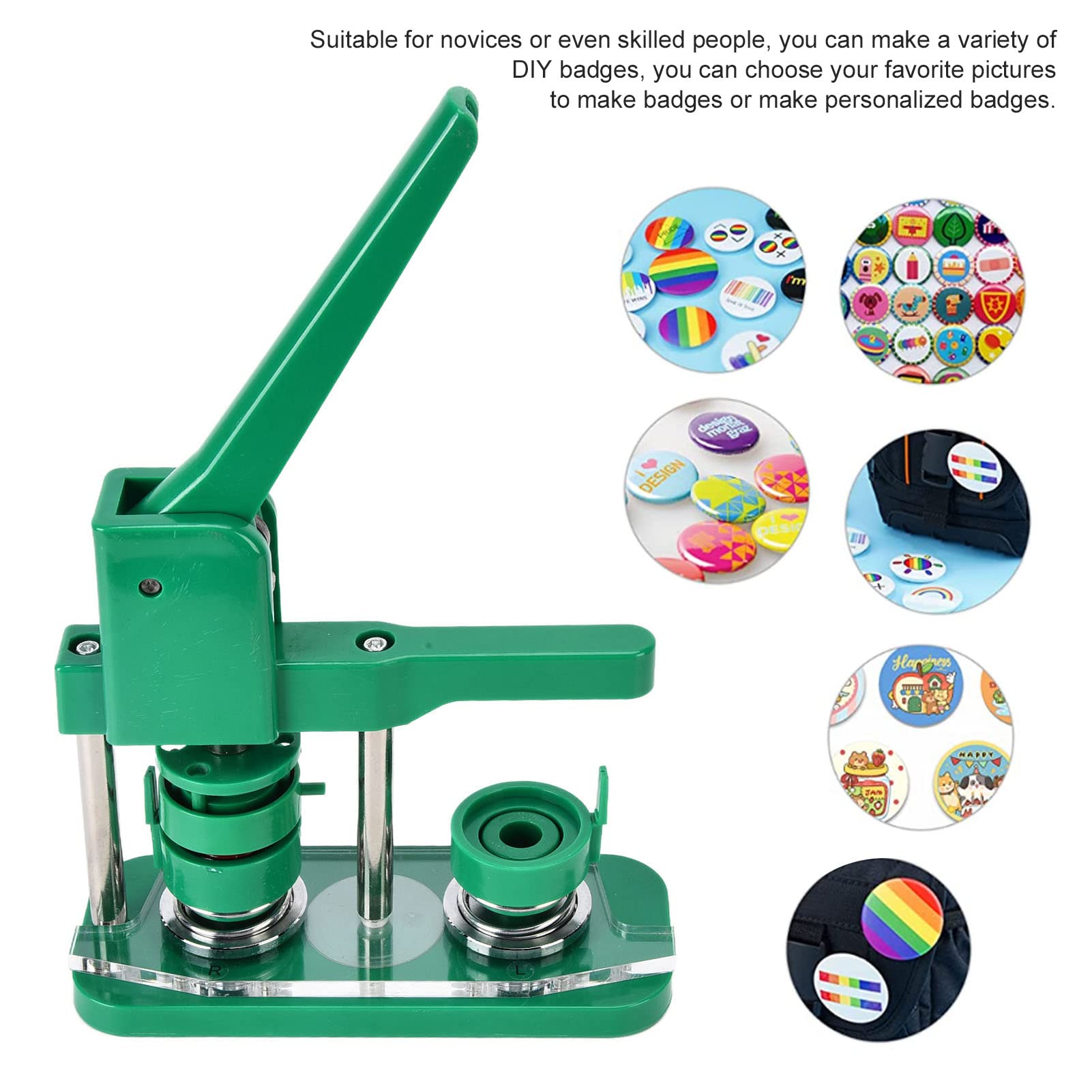 Tyenaza Button Maker Machine 32mm, Badge Punch Press Kit DIY Badge Ergonomics Comfortable Grip Button Making Press Machine with 100pcs Button Parts