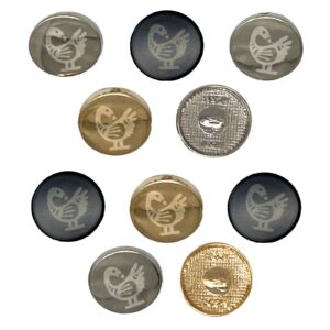 sankofa african adinkra bird symbol reflection 0.6" (15mm) round metal shank buttons for sewing - set of 10 - gold color