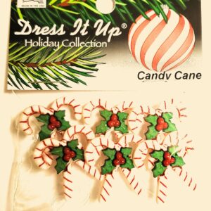 Candy Cane Buttons by Dress It Up Buttons and Embellishments - Holiday Collection, Red White & Green, 24mm