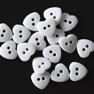 100pcs heart shape buttons diy handmade craft art sewing buttons white, horizontal eye holes, 11.5mm