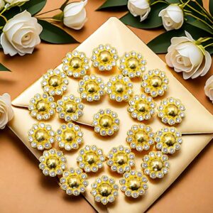 50 pcs rhinestone faux pearl buttons accessory decoration craft for diy scrapbooking embellishments wedding bouquet flower centre home decor 14mm (gold)