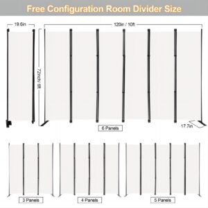 MAYOLIAH 6 Panel Folding Privacy Screen 9ft Wide, 6ft Tall Partition Room Divider Portable Office Walls Dividers Panel, White