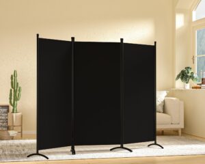 grezone large folding panel portable stand room dividers privacy screen for bedroom dining room screens curtains partition home office dorm separation (black, three panel)