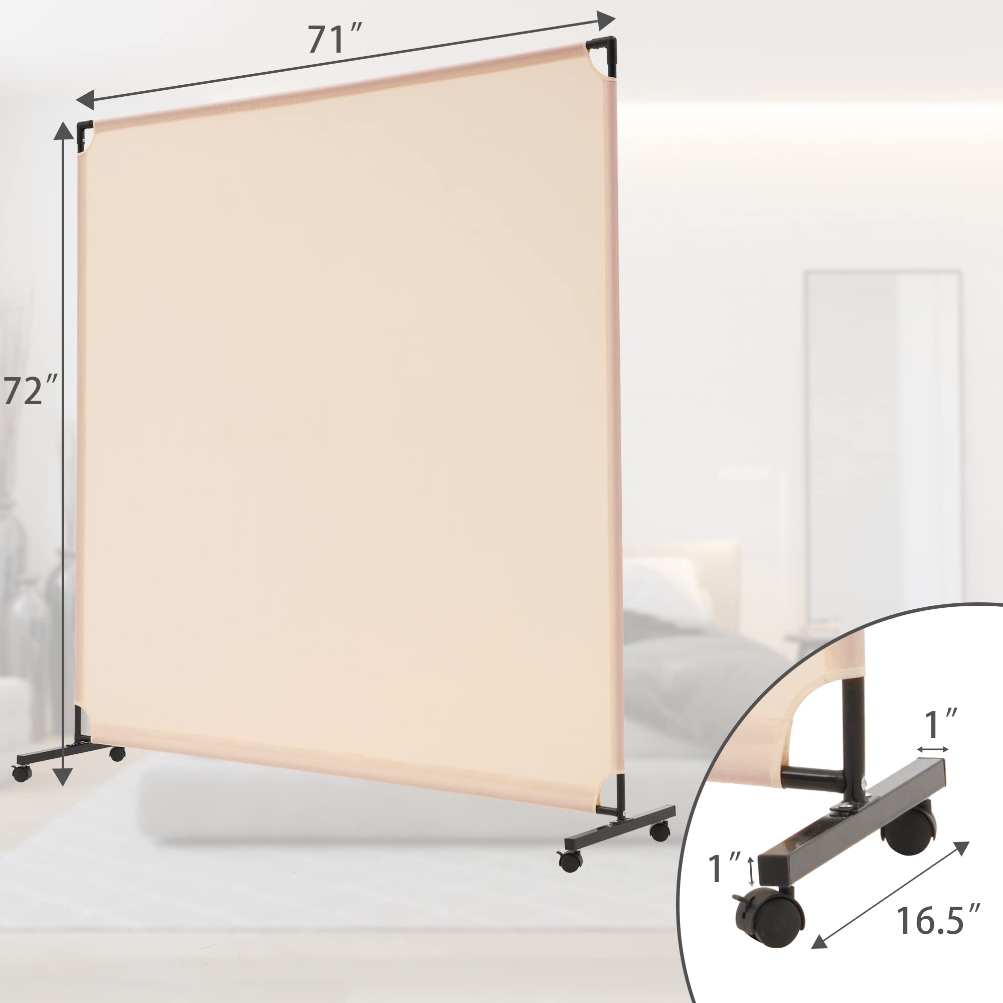 Spurgehom 6FT Single Panel Rolling Room Divider, Partition Privacy Screens with Wheels, Freestanding Fabric Room Panel, Portable Wall Divider for Office, Room,Restaurant, Hospital (Beige)